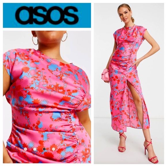 ASOS | Dresses | New Asos Design Sz 4 Xl Dress Midi Floral Silky Pink ...